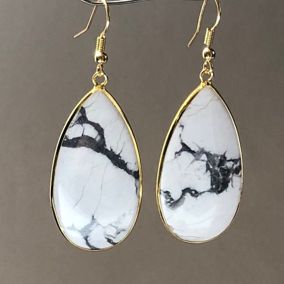 UNBRANDED | Jewelry | White Marble Drop Droplet Earrings Gold | Poshmark